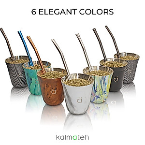 Kalmateh Petite Yerba Mate Gourd- Includes Bombilla Straw, Cleaning Brush and Gift Box- Double Walled 18/8 Stainless Steel (1 unit, 5oz)