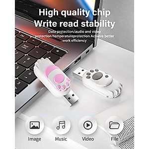 USB Flash Drive 128GB Cat Paw Pink Flash Drives Cute Mini Thumb Drive USB 2.0 Memory Stick Pendrive USB Storage Zip Drive 360°Rotation Spin Jump Drive