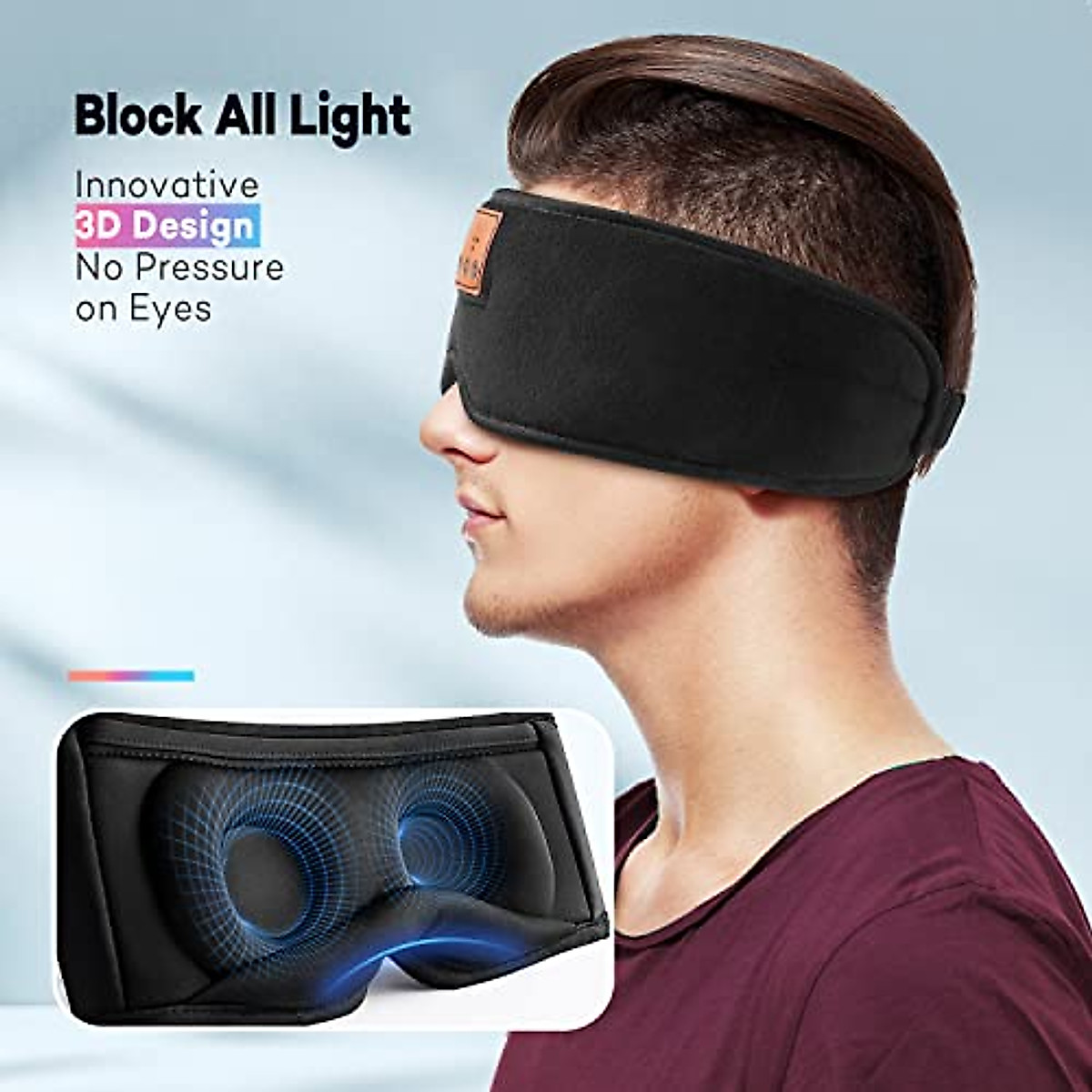 Sleep Headphones,Sleep Mask Bluetooth,Wireless Headphones for Sleeping,3D Light Blocking Music Eye Mask Bindfold Earbuds Cover with Adjustable Strap,Gifts for Men Women Insomnia Travel Nap Office