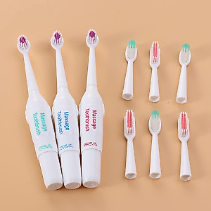 UKCOCO Dog Toothbrush Soft Bristles Pet Electric Toothbrush 3pcs Puppy Long Handle Tooth Brush with 6pcs Brush Heads for Pet Oral Care Cleaning (Random Color No Battery)
