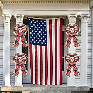 2 Pcs Patriotic Bow Wreath 4th of July Memorial Day Red White Blue Star Burlap American Flag Bow Memorial Day Bow for Indoor Outdoor Tree Topper Independence Day Party Decoration (Classic Style)