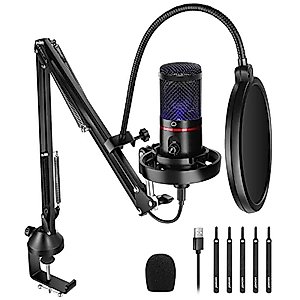 NEEWER USB Gaming Microphone, Plug&Play One Click Mute and Gain, Computer Condenser Microphone for PC MAC, Upgraded Boom Stand Shock Mount Cool Lighting for Streaming Twitch Online Chat (CM20)