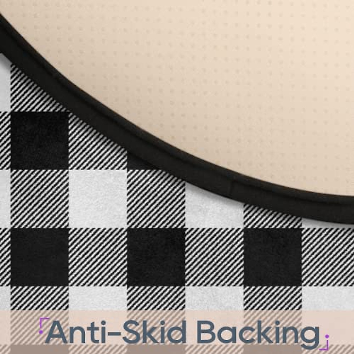 Buffalo Plaid Round Area Rug,Black and White Buffalo Check Large Circle Rugs Non Slip Round Floor Mat Soft Washable Carpet for Living Room Bedroom Indoor Outdoor, 3 ft