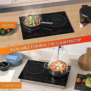 Empava Double/Dual Induction Cooktop 2 Burner, Shatter-proof Flat Glass Top, 18 Levels from 120°F to 460°F, 3 Preset Mode, Bulit-in/Countertop, 110~120 Volt Plug in Electric Stove for Kitchen, RV
