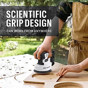 Bielmeier 20V Cordless Random Orbital Sander Kit with Vacuum Attachment,2.0Ah Battery,6 Variable Speed Electric Hand Sander with 15-Piece Hook & Loop Sandpaper for Woodworking Sanding