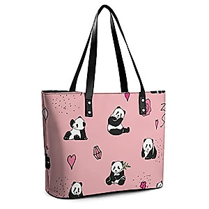Womens Handbag Panda Patterns Leather Tote Bag Top Handle Satchel Bags For Lady