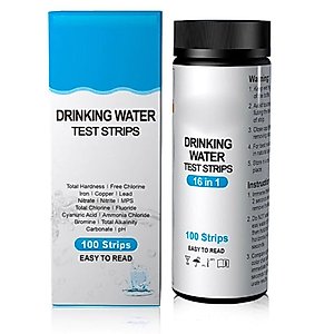 100 Drinking Water 16 in 1 Test Strips | Hardness, Chlorine, Iron, Copper, Lead, Nitrate, MPS, Total Chlorine, Flouride, Cyanuric Acid, Ammonia Chloride, Bromine, Alkalinity Carbonate