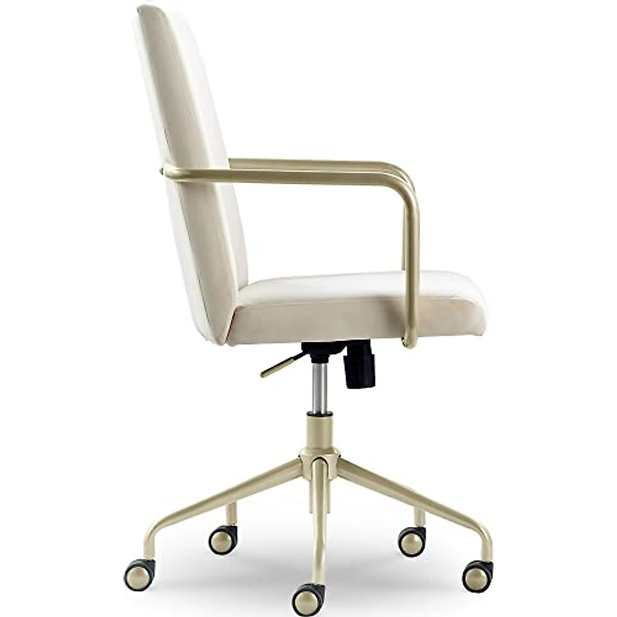 Elle Decor Giselle Modern Home Office Desk Chair, High Back Adjustable Computer Chair with Gold Arms, Base and Wheels, Velvet Fabric, Cream