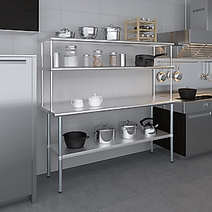 Amgood Stainless Steel Work Table Double Tier Overshelf | Metal Kitchen Prep Table & Shelving Combo (24" x 72" Work Table + 18" Overshelf)