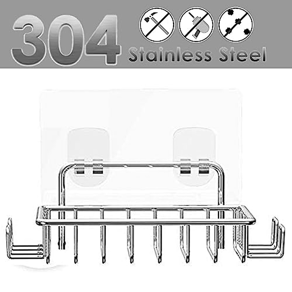 HESOMED Shower Caddy,Soap Holder with Adhesives, No Drilling SUS 304 Rustproof Steel Storage Shower Rack for Bathroom and Kitchen (Silver)