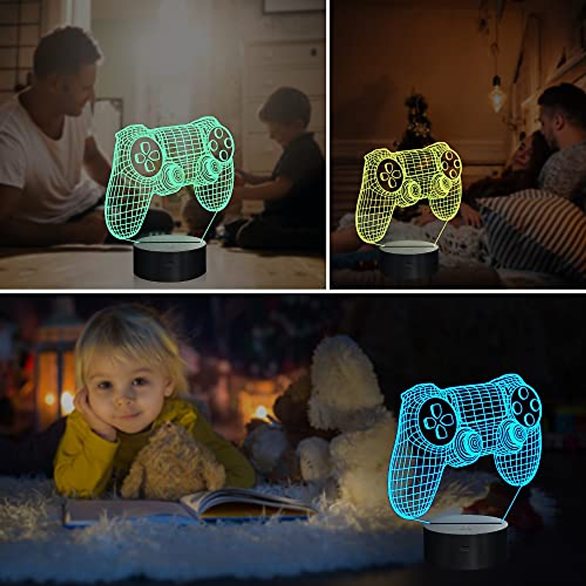 Ammonite 3D Gamepad Illusion Lamp, Game Controller Night Light with Remote Control and Timing Function 16 Color Changing Gaming Room Decor Best Gamer Gift