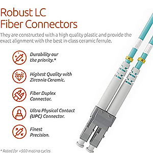 BEYONDTECH LC to LC Fiber Patch Cable Multimode Duplex - 5m (16.4ft) - 50/125um OM3 10G LSZH PureOptics Cable Series