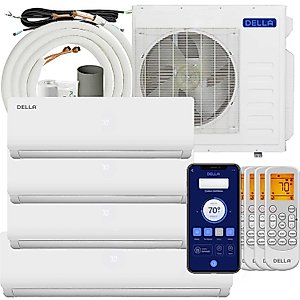 Della 36K BTU (9K 9K 12K 18K) ODU Quad 4 Zone Mini Split 19 SEER2 208-230V Cools Up to 2350 Sq.Ft, Works with Alexa, Wifi Energy Efficient Multi Zone Air Conditioner Pre-Charged Heat Pump Full Set