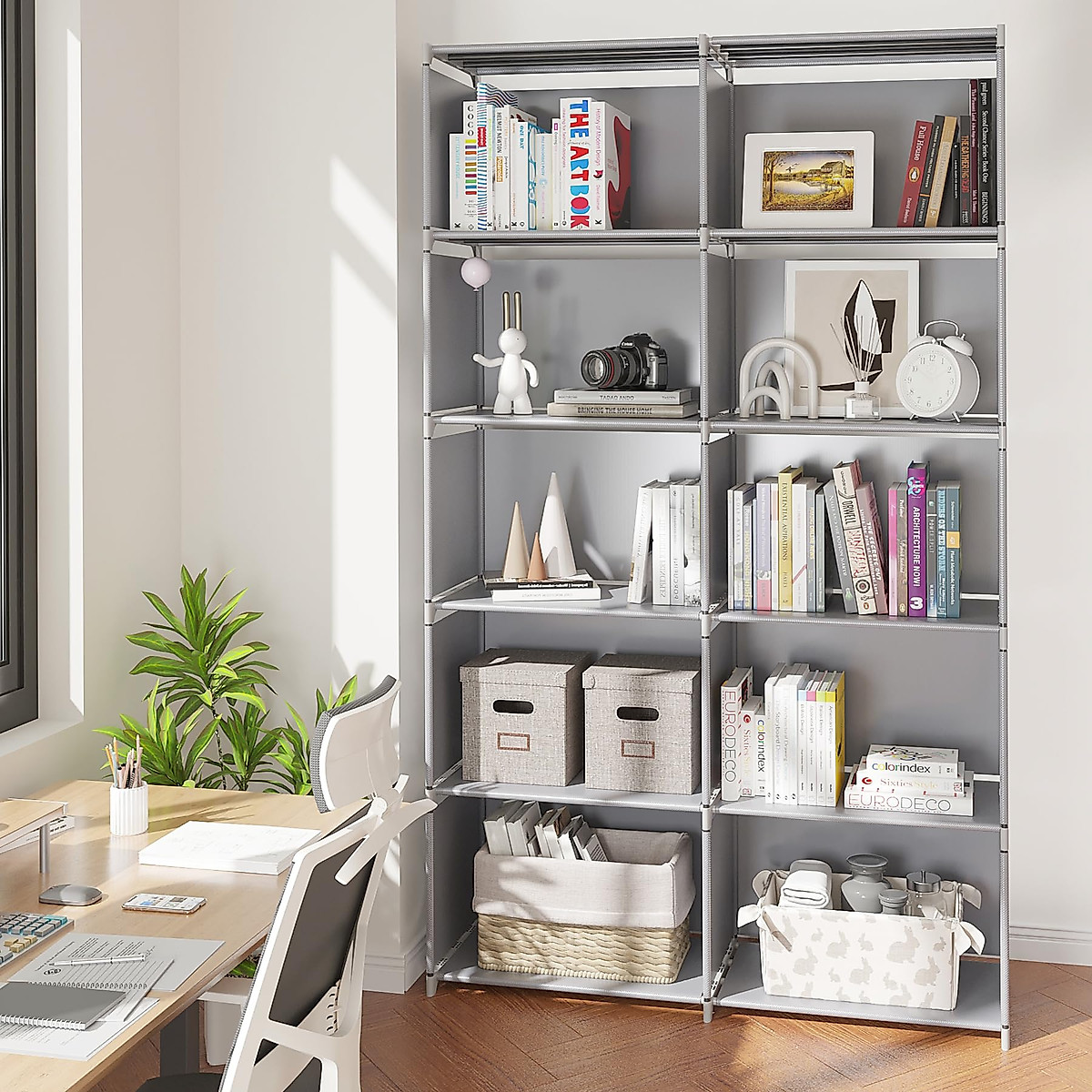 ACCSTORE Cube Storage, Double Row 6-Layer Cubes Closet Storage Shelf, DIY Wall Cabinet Bookshelf Plastic Square Storage Rack, Suitable for Bedroom, Living Room, Office, Kitchen, Warehouse (Grey)