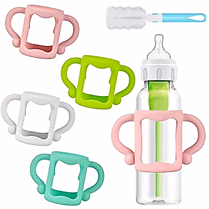 4-Pack Baby Bottle Handles for Dr Brown Narrow Baby Bottles, MARFOREVER Bottle Holder for Baby Self Feeding, Soft Silicone Bottle Handles Baby Bottle Holder with Easy Grip Handle, No-Slip, BPA-Free