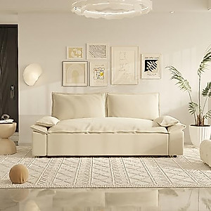3-in-1 Convertible Queen Size Pull Out Sleeper Sofa Bed, Velvet Fabric Multi-Functional Futon Loveseat Couch Bed Lounge Chaise with 2 Soft Pillows and Detachable Cushions for Living Room