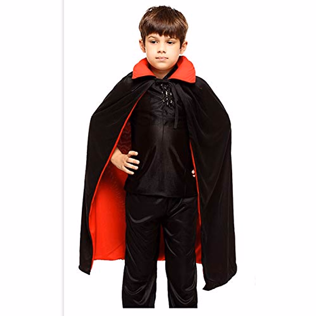 ZsSmddx Unisex Cosplay Christmas Halloween Witch Party Reversible Hooded Vampires Cape Cloak（Dual-Layer,Black and red ） (S, Stand Collar)