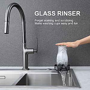 Glass Rinser Cup Bottle Washer Cleaner for Kitchen Sinks, Kitchen Sink Accessories Attachment Stainless Steel Brush Black