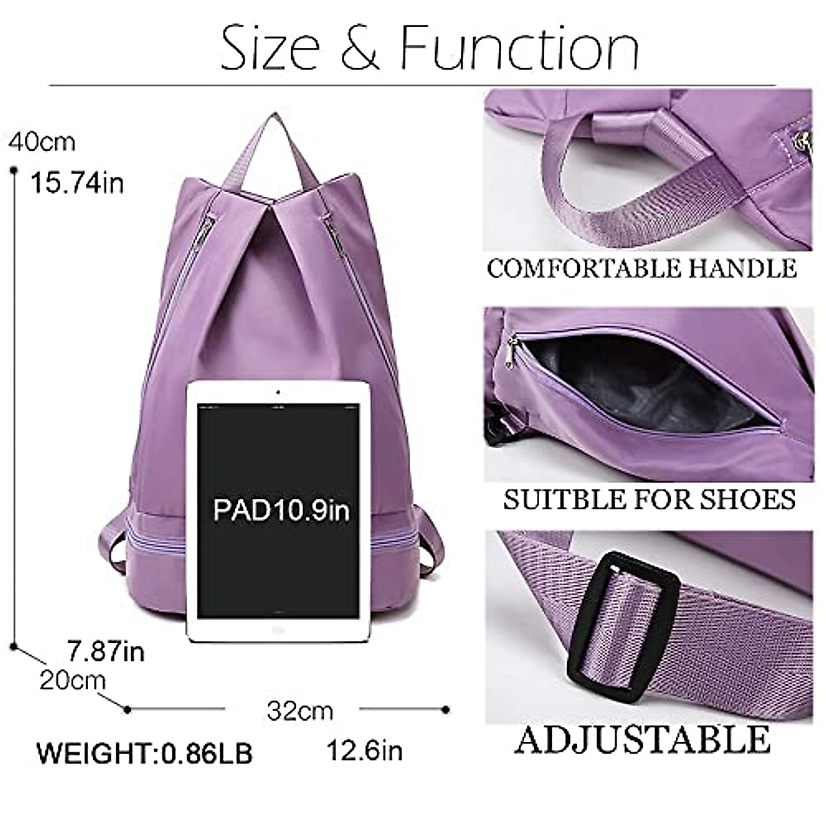 maytopia Gym Backpack for Women with Shoes Compartment & Wet Pocket,Small Workout Water Resistant bag