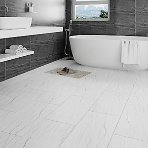 LaCheery 15 PCS Marble Peel and Stick Floor Tile 12x24 In Waterproof Bathroom Floor Tile Vinyl Sheet Flooring Stick On Floor Tile Stickers Off White Vinyl Flooring Adhesive Removable Laminate Flooring