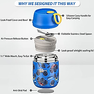 Healthlif 17oz Thermo for Hot Food, Vacuum Soup Thermo Small Kids Hot Food Container with Spoon, Stainless Steel Lunch Box Insulated Food Jar Leak Proof Soup Thermos for Adult Kids（Blue）