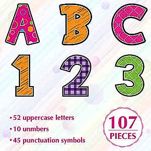 107 Pieces Bulletin Board Letters Chalkboard Letters Combo Alphabet Set Letters Number and Symbol Cutouts for Home Preschool Primary School Classroom Wall Decor, 5.51 x 5.51 Inches(Cartoon Style)