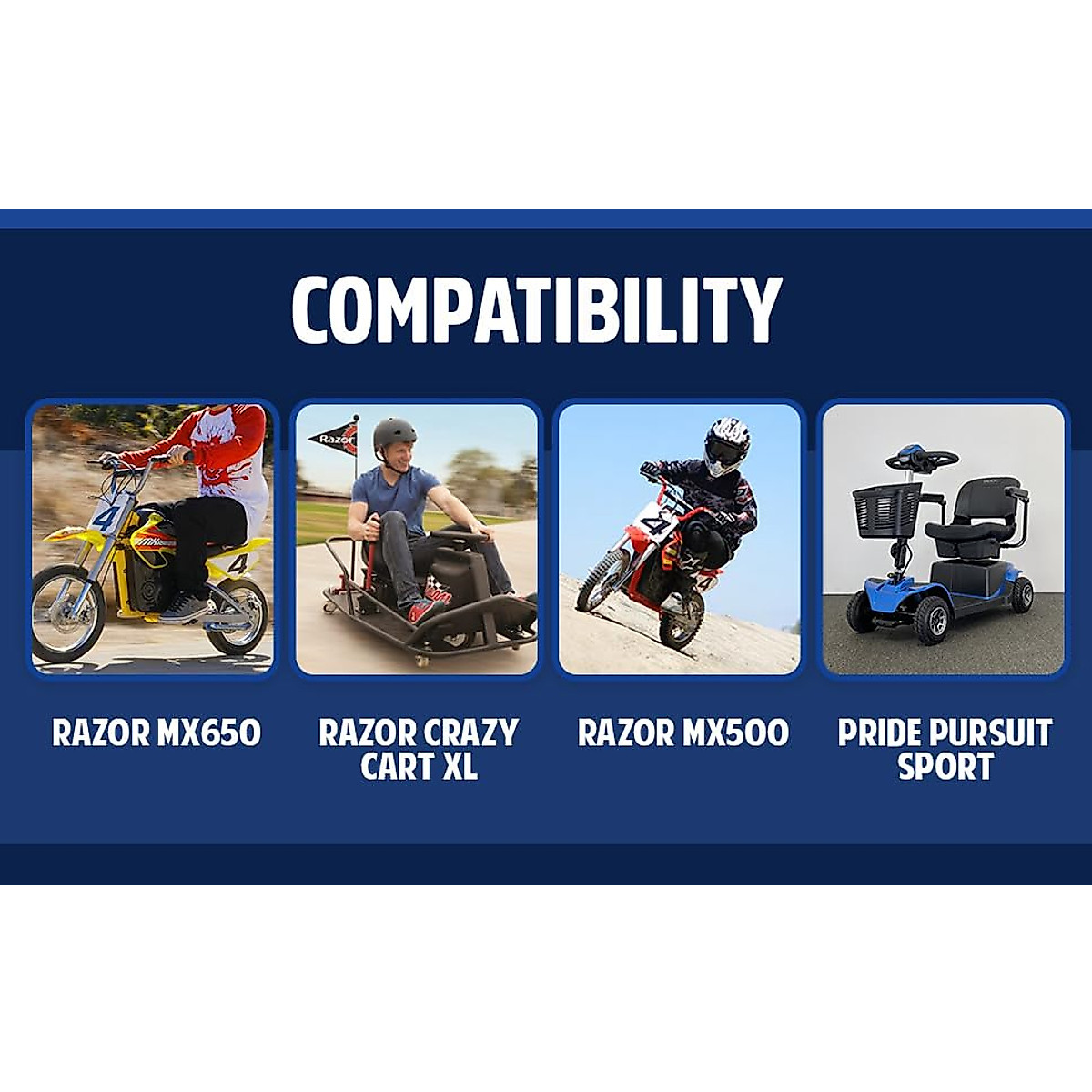 36V 1.5A Battery Charger for Razor MX500 - Premium 36V 1500mA Scooter Quick Charger (3-Pin XLR Connector) for Razor Crazy Cart XL, MX650, Currie, Schwinn S1000, S600, Ezip E1000, X-600 - W15128190014