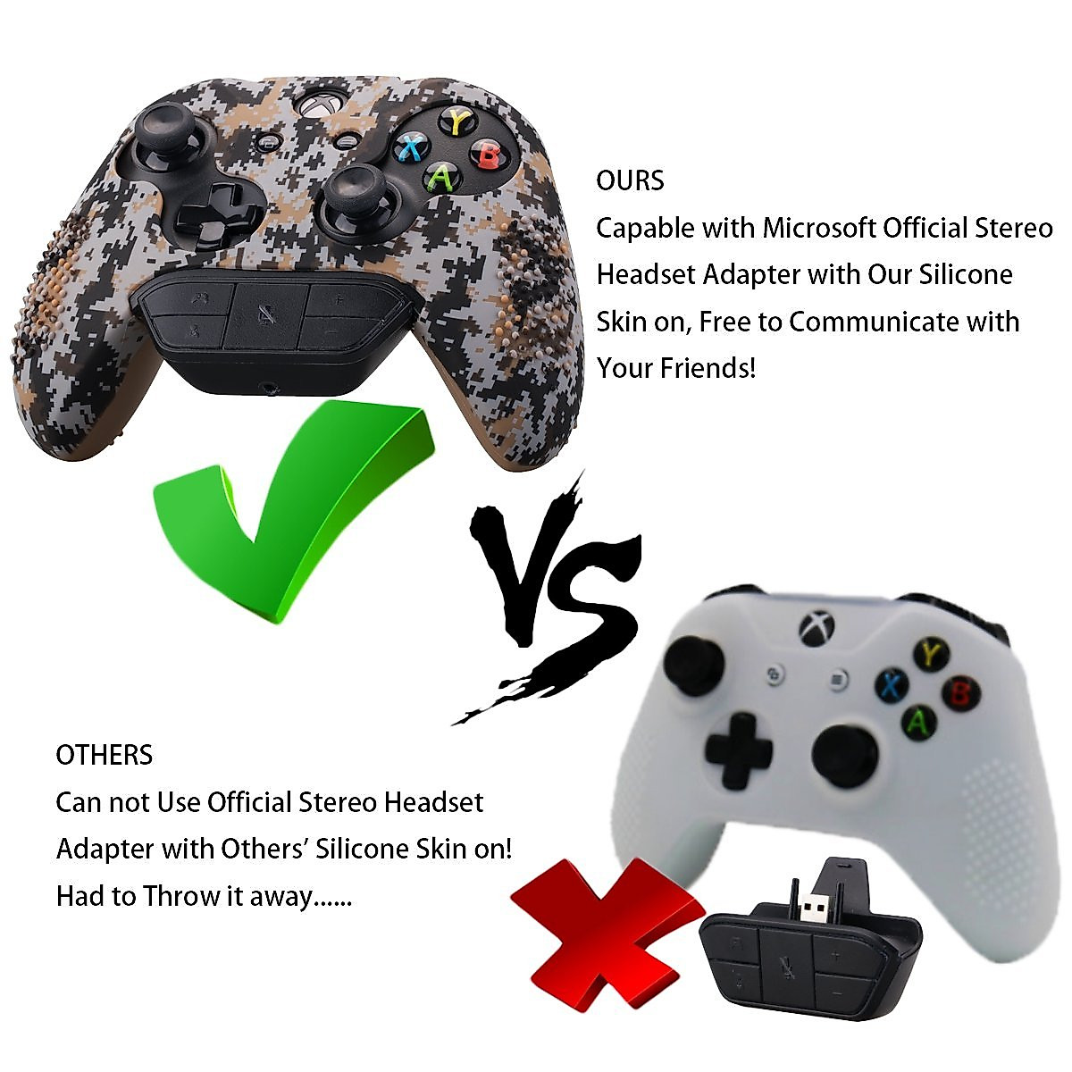 9CDeer 1 Piece of Studded Protective Customize Digital Camo Silicone Cover Skin Sleeve Case 8 Thumb Grips Analog Caps for Xbox One/S/X Controller Brown Compatible with Official Stereo Headset Adapte