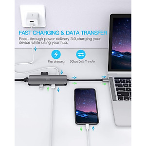 MSVII USB C Hub, 9 in 1 USB Type C Adapter with Ethernet, 4K USB C to HDMI, 3 USB 3.0 Ports, SD/TF Card Reader, 3.5mm Audio Jack, PD Fast Charging for Mac Book Pro and Other Type-C Laptops