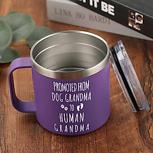 Gossby 14oz Grandma Cup Tumbler - Promoted from Dog Grandma to Human Grandma - Christmas Gift for New Grandma, First time Grandma, Soon to be Grandma - Grandma Baby Announcement Gift
