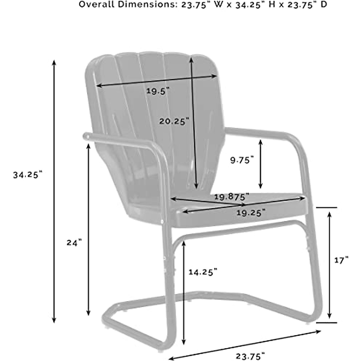 Crosley Furniture CO1031-WH Ridgeland Retro Metal Chair, White Gloss, Set of 2