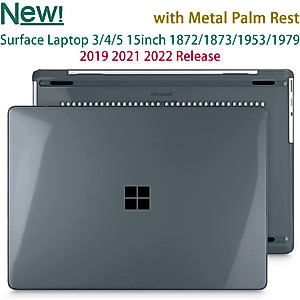 Mektron Designed 15" Microsoft Surface Laptop 3/4/5 Case 2019/2021/2022 Models:1872/1873/1953/1979 Laptop Cover,Plastic Hard Shell with Screen Protector + Keyboard Cover + Dust Plugs,Crystal Black