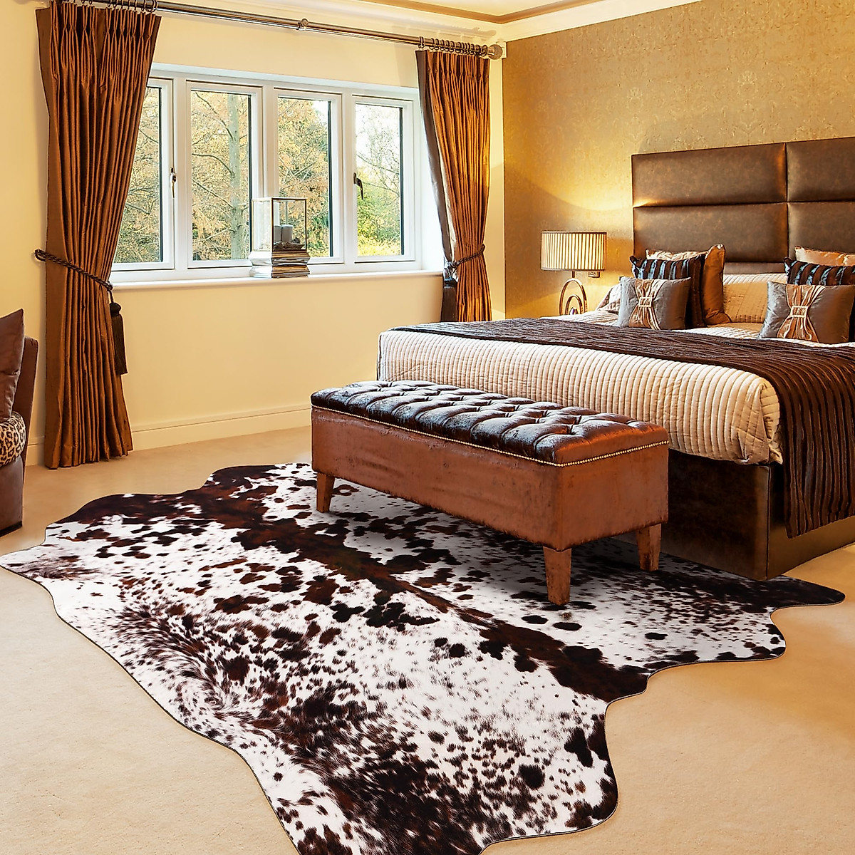 SVATOUCH Premium Cowhide Rug 4.6 x 5.2 Feet,Western Decor Faux Cowhide Rug,Thickened Cow Print Rug,Cow Rug for Bedroom Living Room Home Office Decor