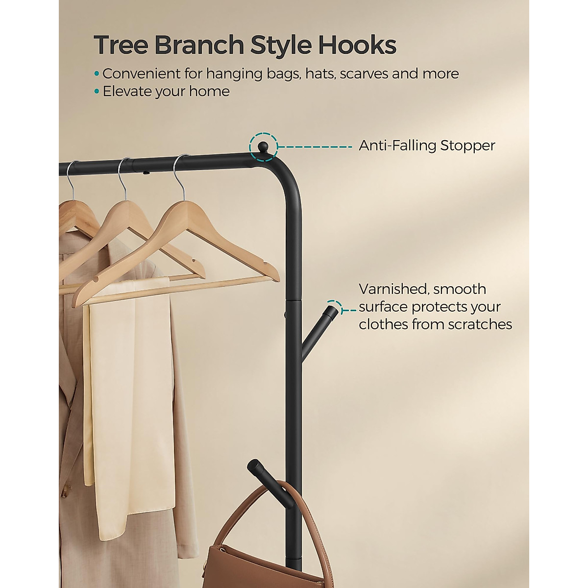 SONGMICS Clothes Rack, Clothing Rack for Hanging Clothes with Wheels, Heavy Duty Garment Rack, Metal Frame, 110 lb Max. Total Load, 40.7 Inches Wide, Clothes Storage and Display, Black UHSR131B01