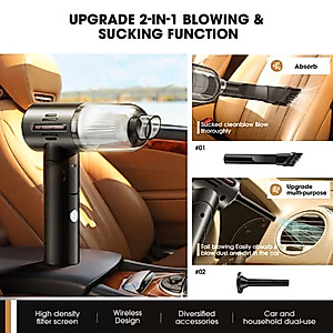 Alltope Car Vacuum Cleaner 9000Pa Powerful Suction, Cordless Handheld Car Vacuum Cleaner with Filter, 3 in 1 Car Vacuum Cleaner Foldable Rechargeable for Car Home Pet Hair Cleaning