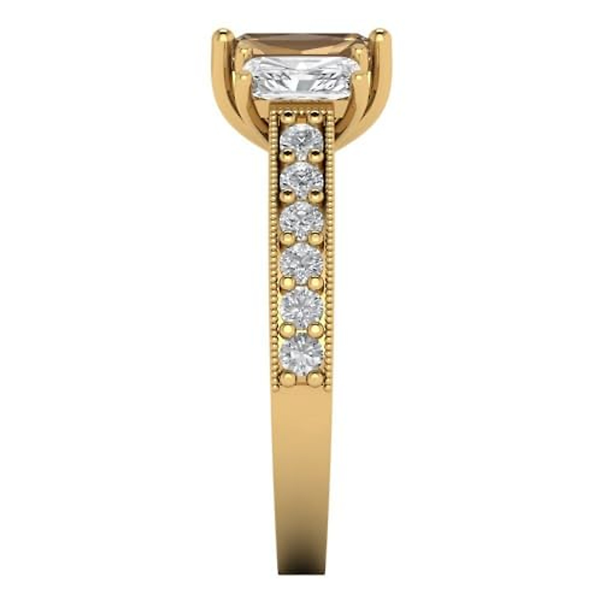 Clara Pucci 1.82ct Emerald Cut 3 stone Champagne Simulated Diamond Engagement Promise Anniversary Bridal Ring 18K Yellow Gold 10.75