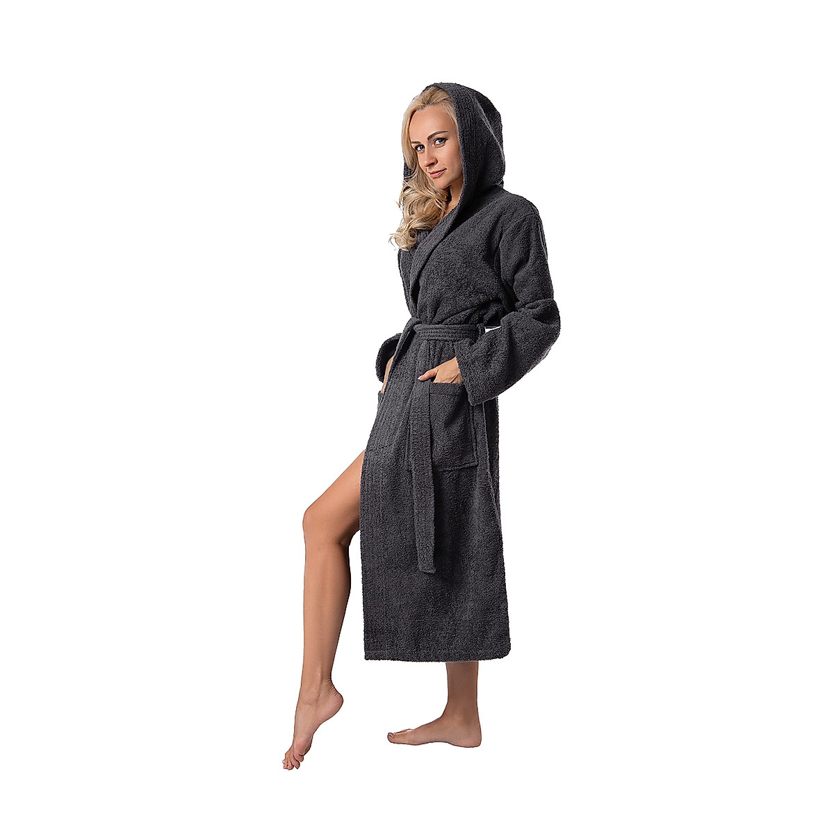 BAGNO MILANO Terry Cloth Robes for Women - Hooded Kimono Style Turkish Cotton Bathrobes for Women (Grey, Small-Medium, s)
