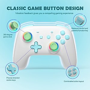 momen Switch Pro Controller, Bluetooth Wireless Gaming Controller for Nintendo Switch/Lite/OLED，Pink&White
