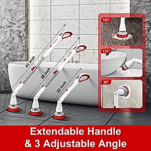 iMMDOKIN Electric Spin Scrubber, Cordless Shower Scrubber with 6 Replaceable Brush Heads and Adjustable Extension Handle,Household Electric Power Cleaning Brush for Bathroom Grout Tub Tile Floor Wall