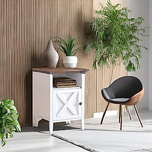 Catrimown Farmhouse End Table, Set of 2, Rustic Night Stand with Barn Door and Storage Shelf, White End Table Side Table for Bedroom Living Room, White