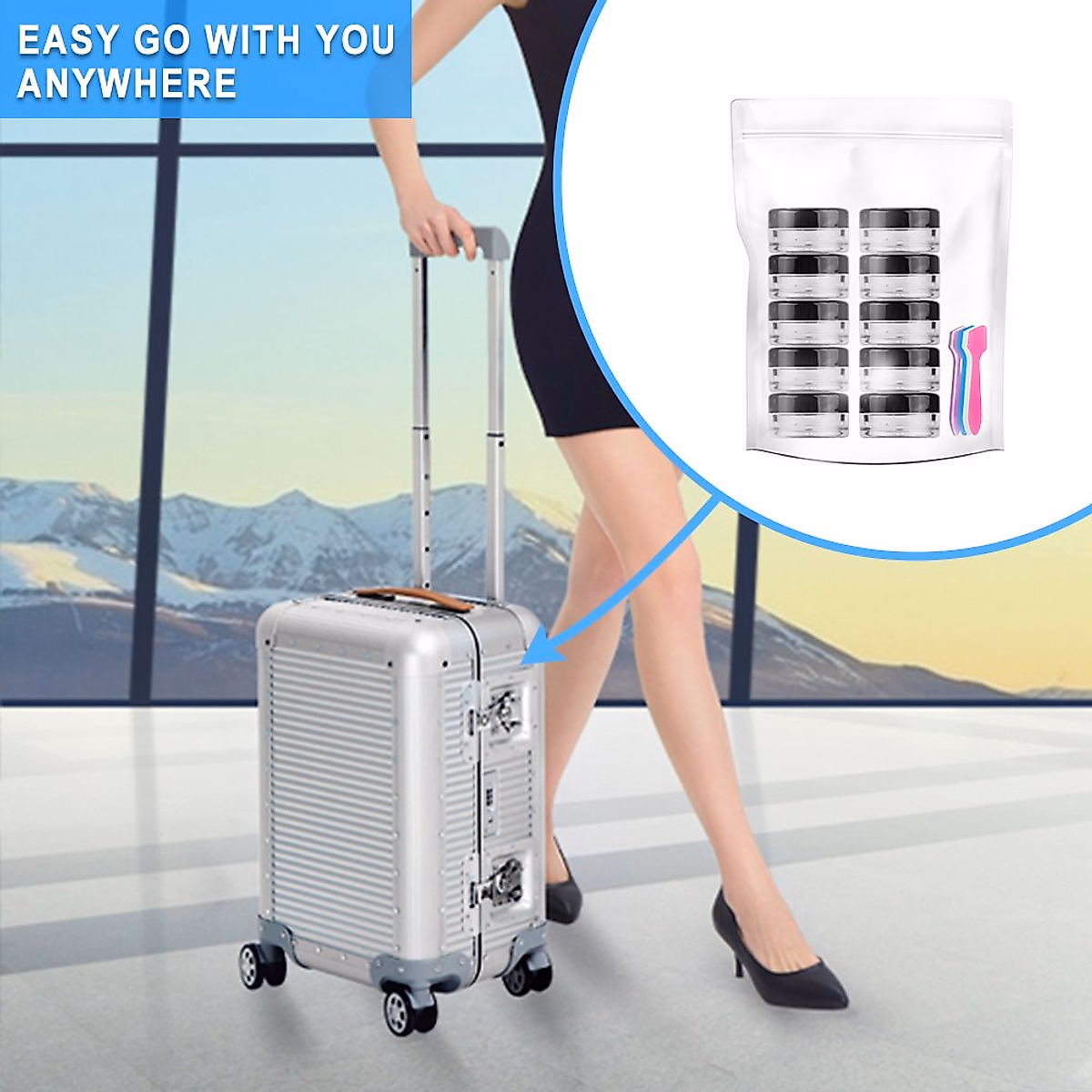 Accmor 100 Pieces 3g Empty Sample Containers with Lids Cosmetic Jars with 5 Pieces Mini Spatulas