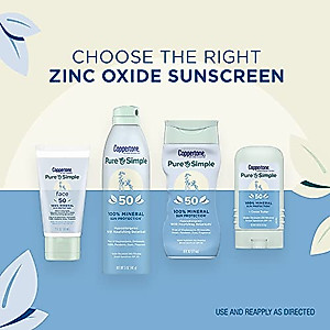 Coppertone Pure and Simple Zinc Oxide Mineral Sunscreen Spray SPF 50, Water Resistant, Broad Spectrum SPF 50 Sunscreen for Sensitive Skin, 5 Oz Spray