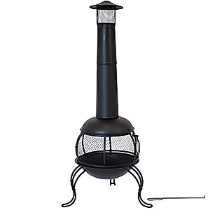 Sunnydaze 66-Inch Black Heavy-Duty Steel Wood-Burning Chiminea with Rain Cap - High-Temperature Paint Finish