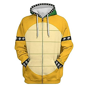 QENUIA Super Brothers Peach Luigis Bowser 3D Printed Full Zip Hooded Sweatshirt Cosplay Comics Costume for Unisex Adults