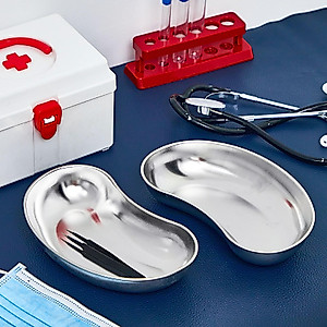 Blulu 6 Pcs Stainless Steel Kidney Tray 8'' Medium Kidney Shaped Emesis Basin Surgical Medical Tray pan Bowls Reusable Metal Kidney Dish Dental Lab Instruments Bathroom Soiled Dressings Medic Waster
