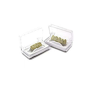 Solid 925 Sterling Silver Real Grillz - 14k Yellow Gold Plated - Iced CZ - Custom Top & Bottom Grills For Teeth - Real Solid Silver NOT BRASS