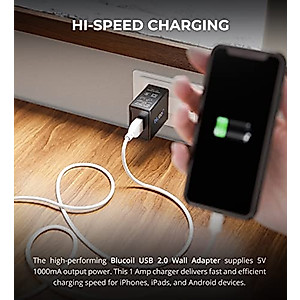 Blucoil USB Universal Wall Charger with 5V 1000mA Output Power, USB 2.0 Port, Over Current Protection for Portable Headphone and Amplifiers, Other Electronic Devices (Model No. KA25-0501000US)