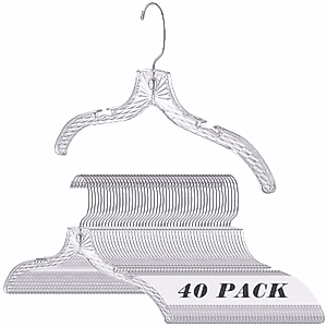 40 Pieces Clear Plastic Clothes Hangers Acrylic Crystal Cut Hangers for Clothing Closet Coats, Non Slip Plastic Hangers for Dress Suit Shirts Jacket, Thick, Tough, Space Saving