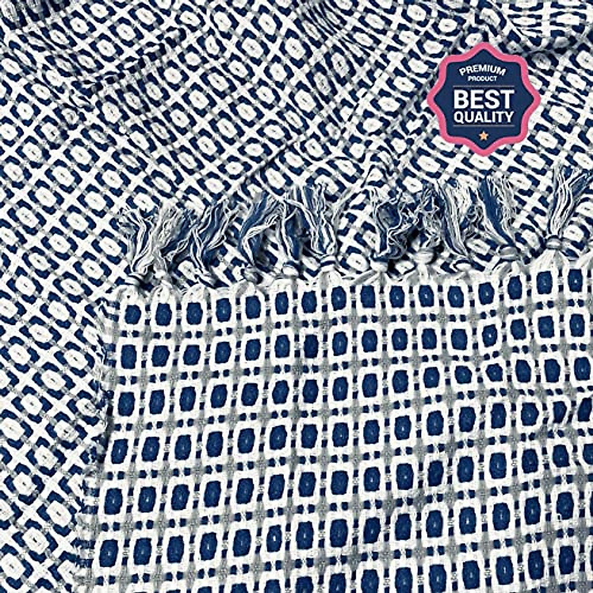 Acrylic Knitted Throw Blanket, Woven Blanket with Tassels Wave Textured Lightweight and Soft Cozy Decorative Blanket Throws for Travel, Couch, Bed, Sofa, 51"x63", Blue