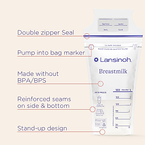 Lansinoh Breastmilk Storage Bags, 50 Count with 2 Pump Adapters, Baby Essentials, Fast Freeze & Thaw Breast Milk Bags for Baby Bottle Feeding, Superior Strength & Stretch, 6 Ounce